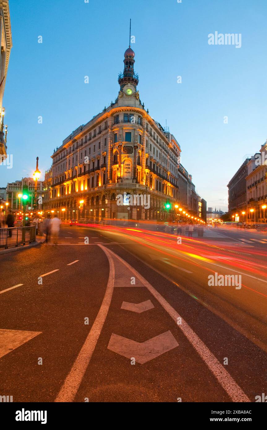 Sevilla street, night view. Madrid, Spain Stock Photo - Alamy