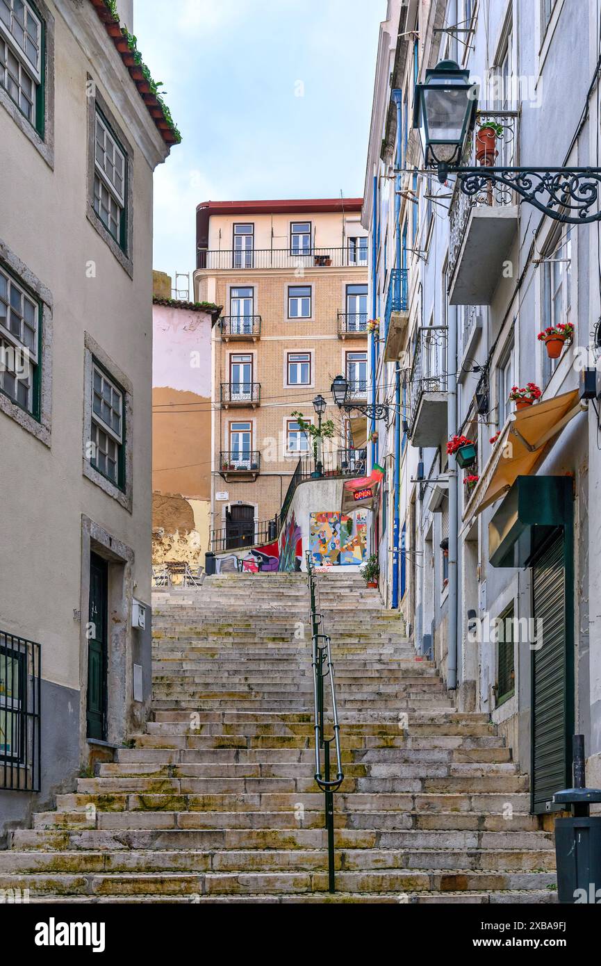Urban steps and facade of buildings to both sides. The city is known ...