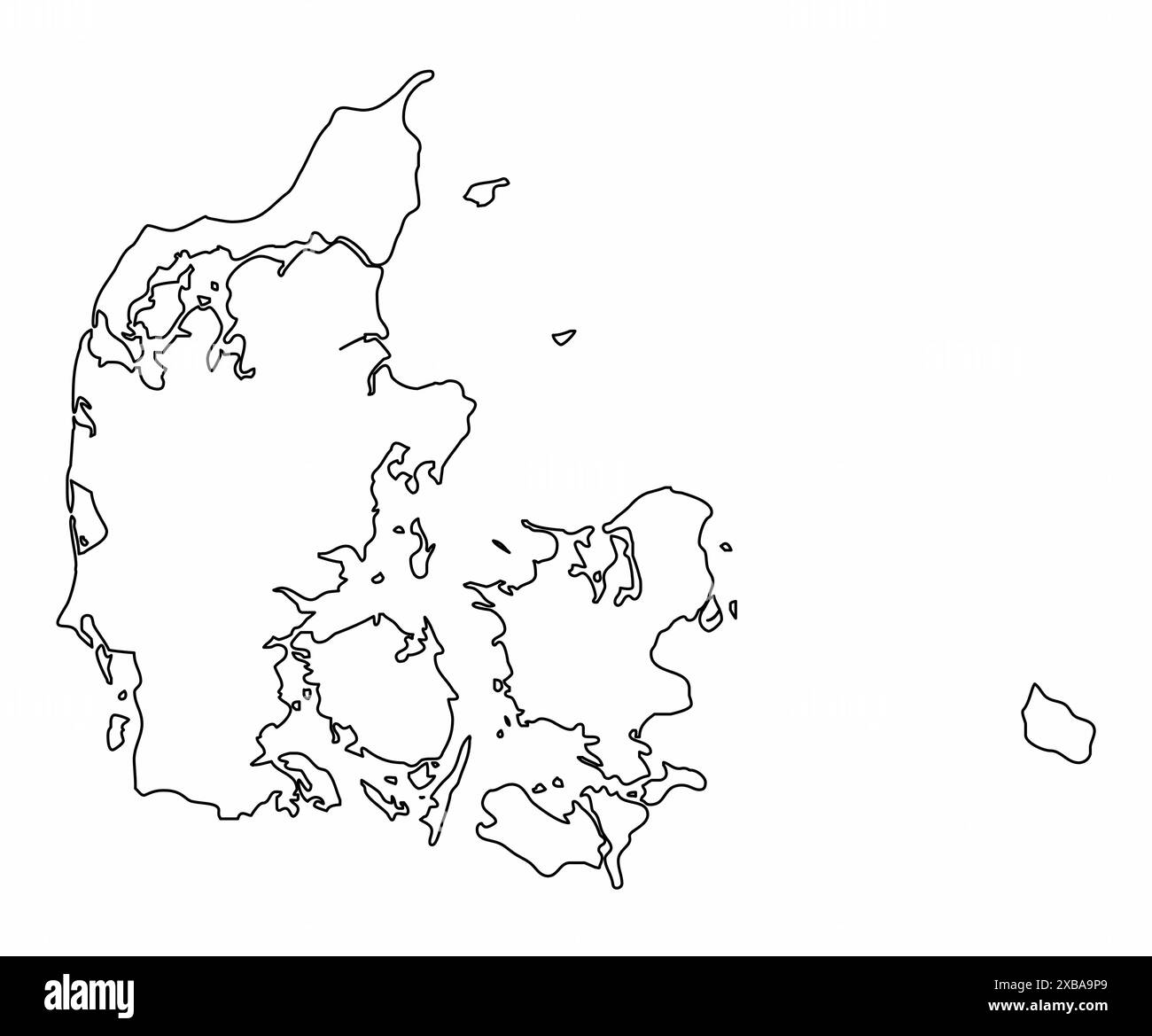 The Denmark outline map isolated on white background Stock Vector Image ...