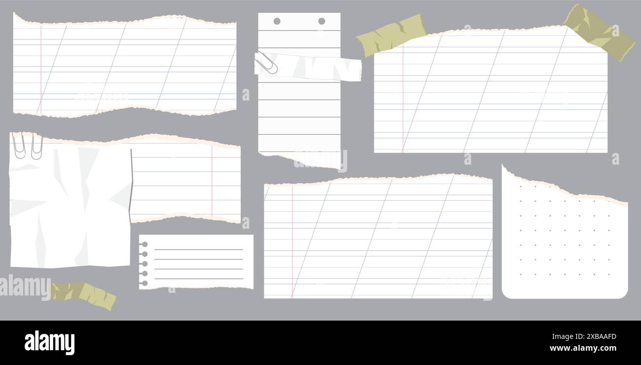 Paper scraps. Torn pieces of paper, with torn edges for notes ...