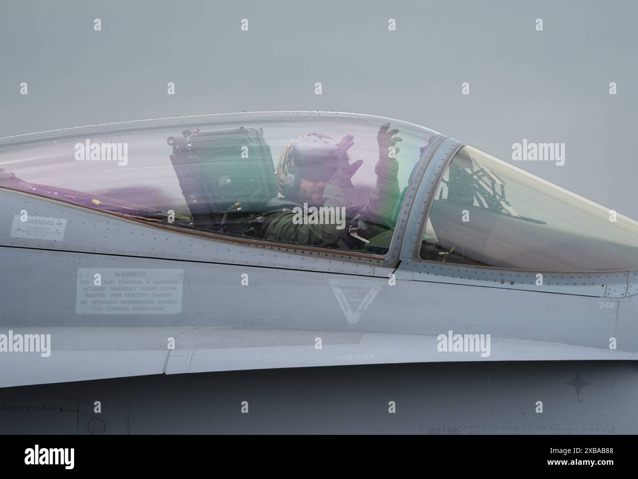 11 June 2024, Schleswig-Holstein, Jagel: The pilot of a Swiss Air Force ...