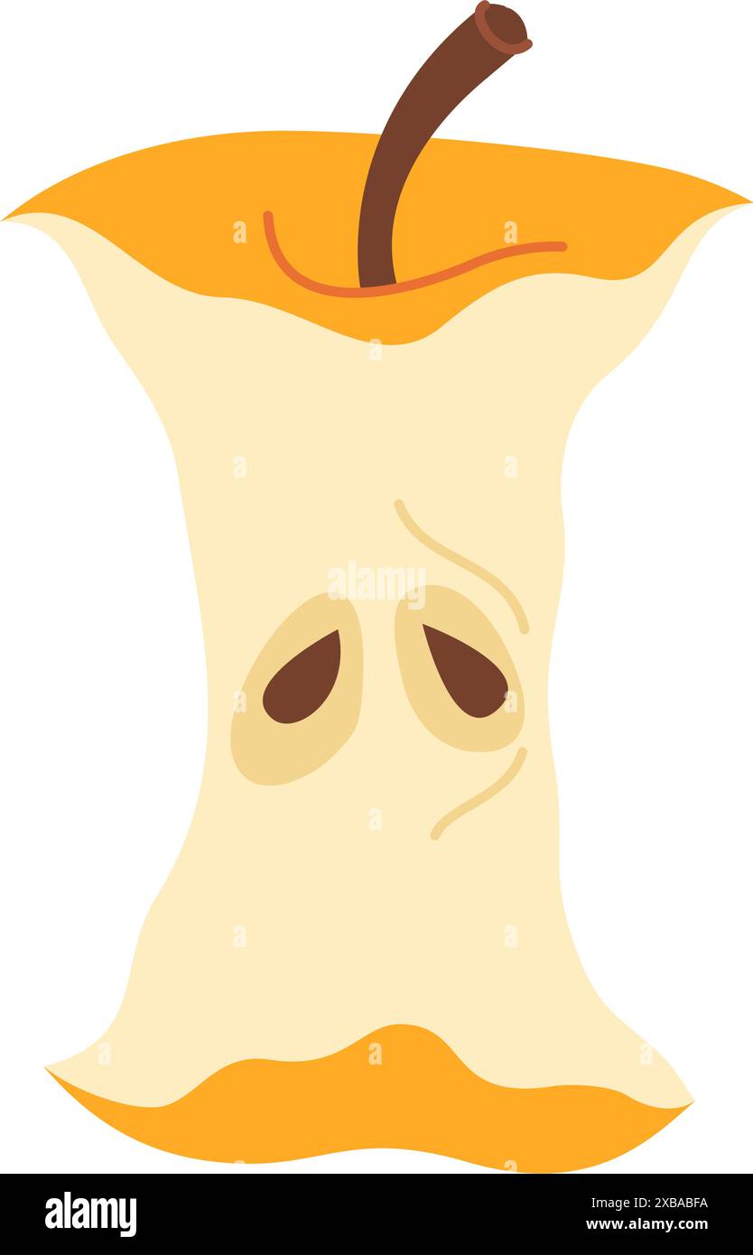 Yellow Apple Core. Hand drawn trendy flat style on transparent ...