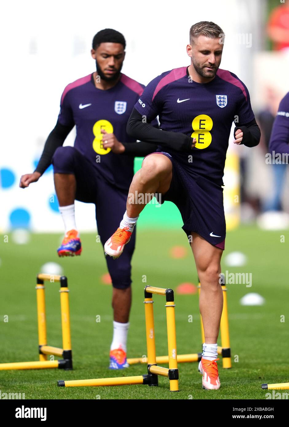 England's Luke Shaw (right) during a training session at the Ernst-Abbe ...