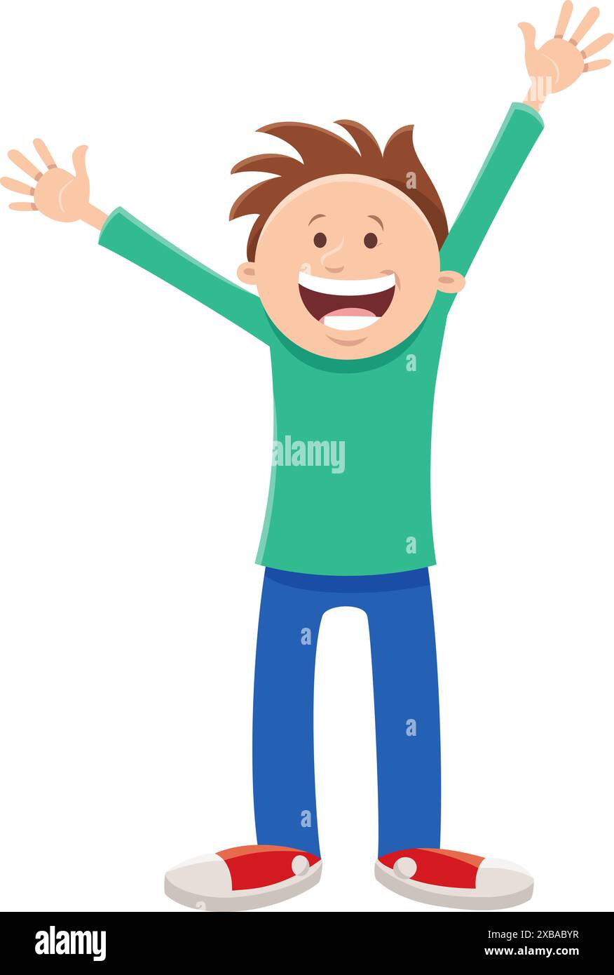 Cartoon illustration of happy elementary age or teen boy character ...