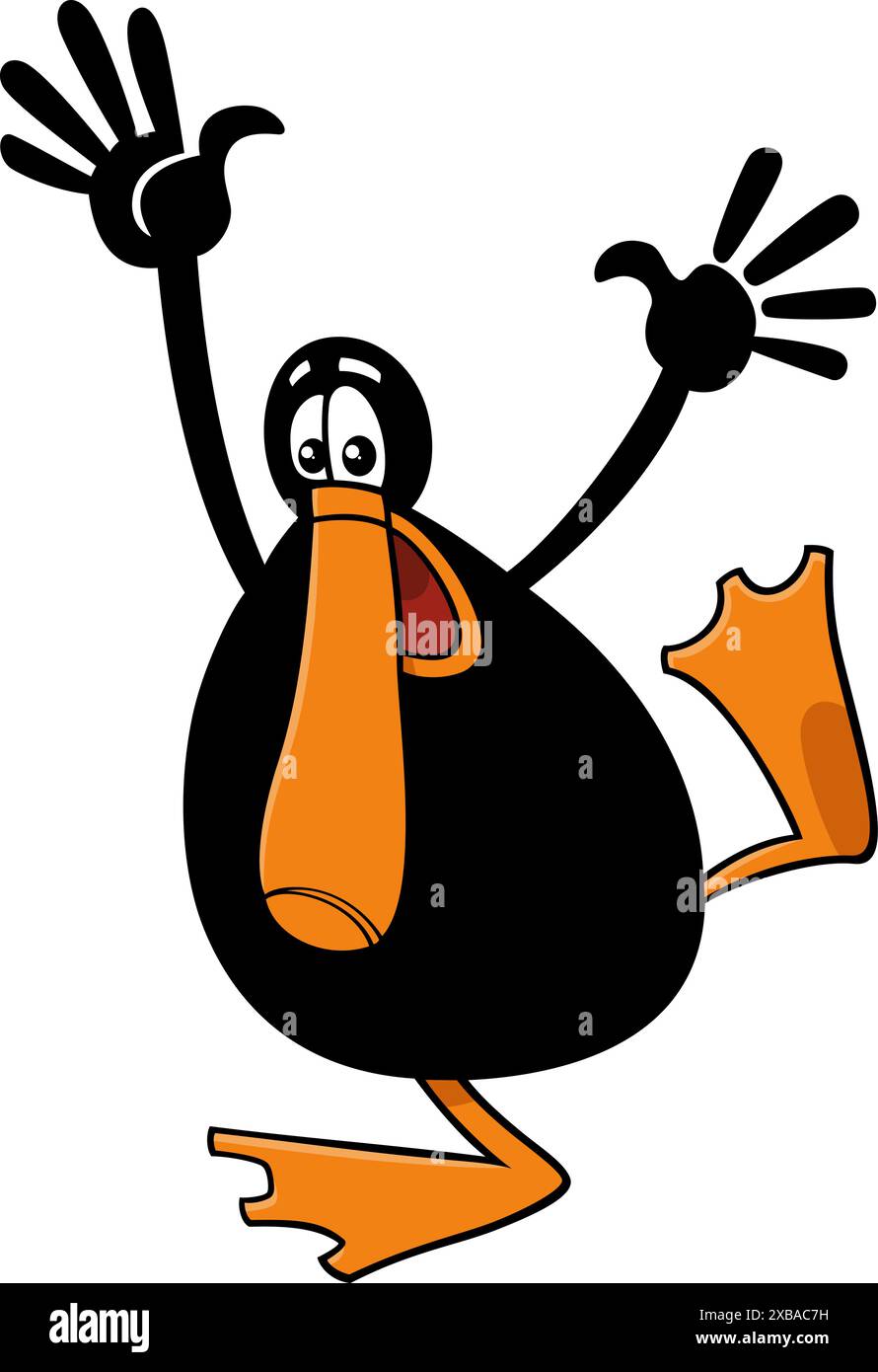 Cartoon illustration of happy black duck animal character Stock Vector ...