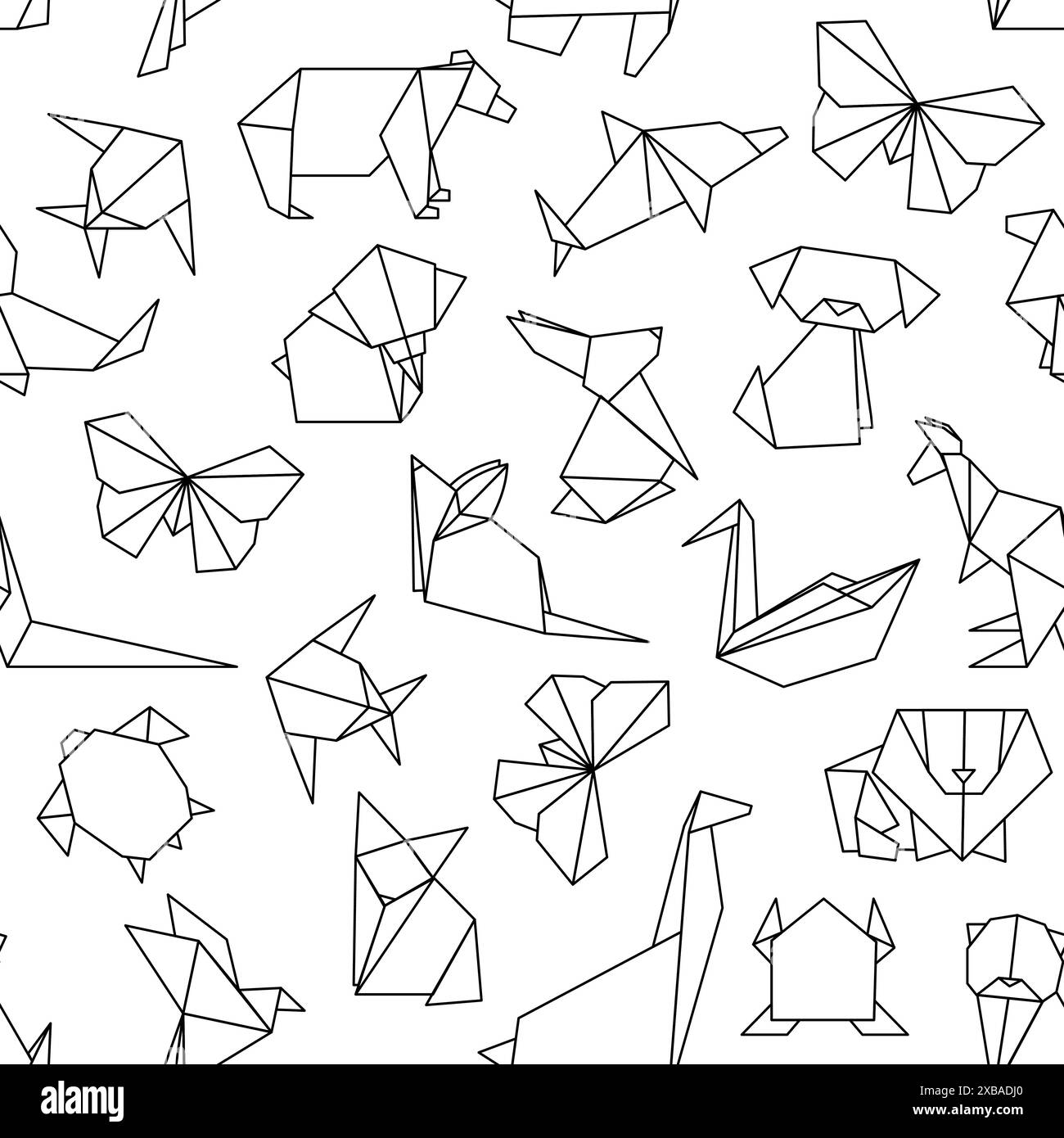 Origami animal seamless pattern. Polygonal dog, butterfly and bear ...