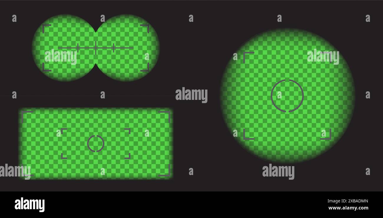 Video camera, binocular and camera roll viewfinder overlay green night ...