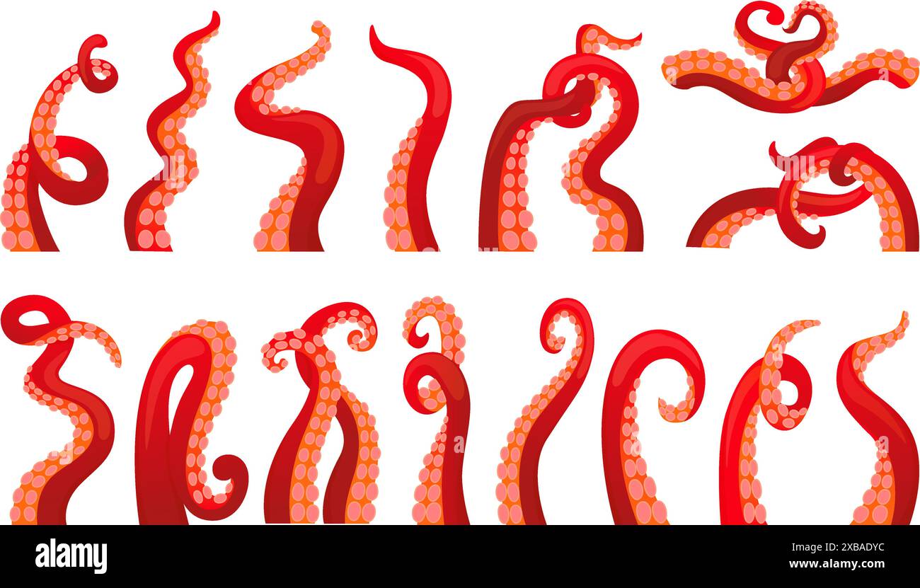 Octopus tentacles set. Cartoon body parts, ocean squid elements ...