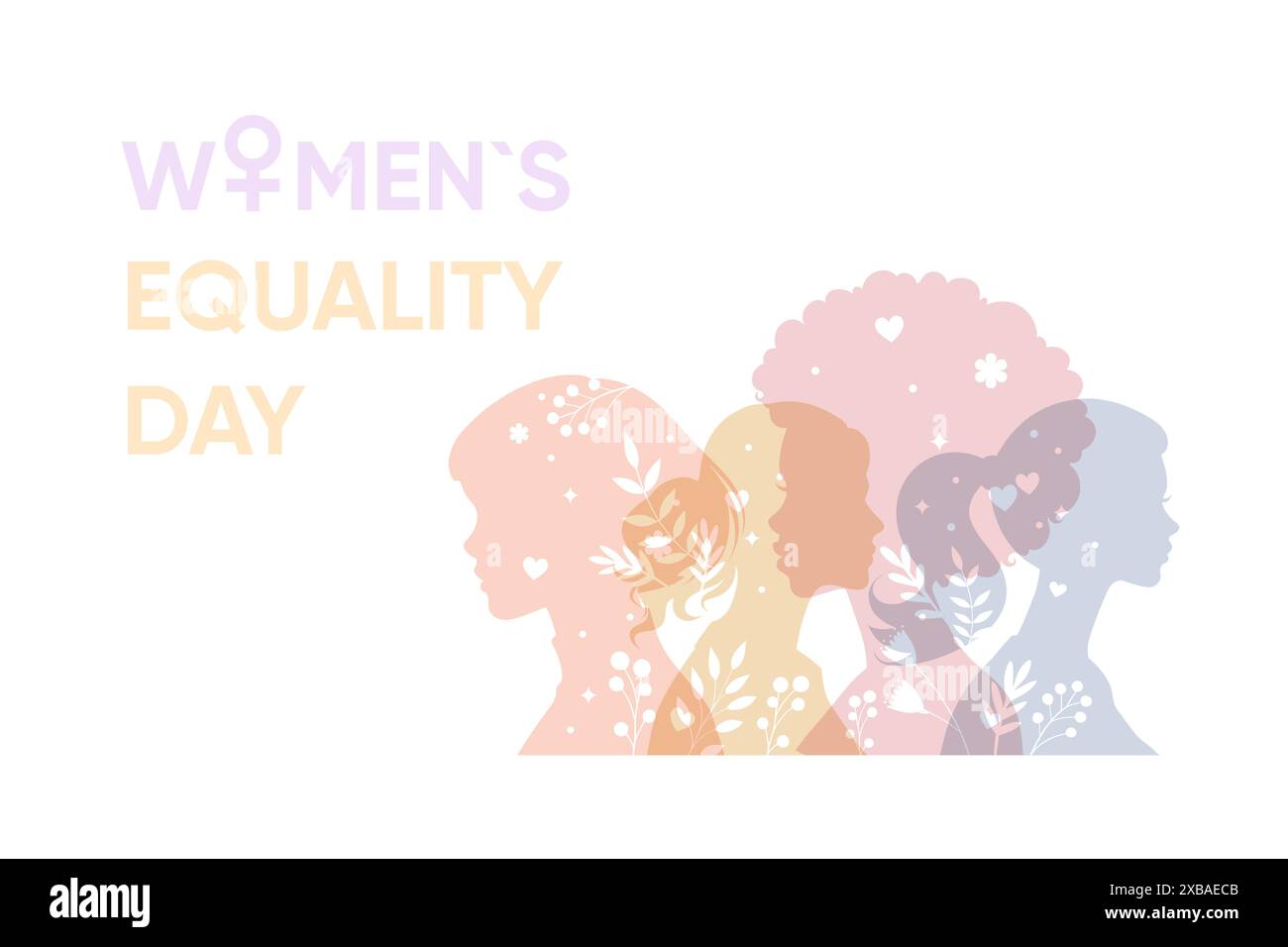 Banner, poster Womens Equality Day. Female silhouette, with flowers ...