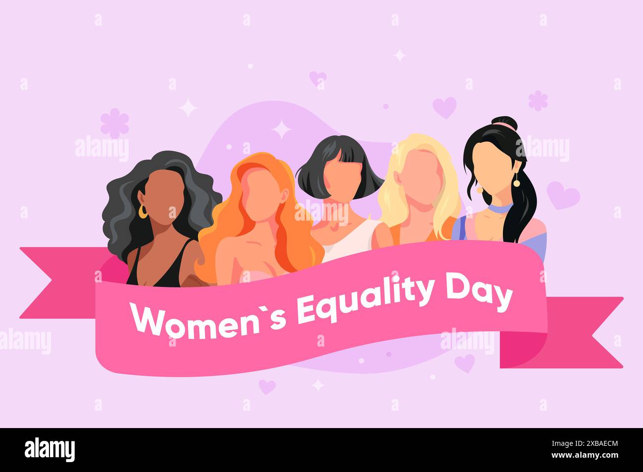 Womens Equality Day banner, a variety of beautiful women. Pink purple ...