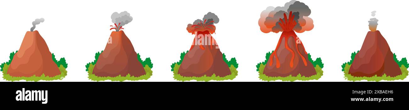 Volcano eruption. Volcanoes on different stages of erupt. Mountains ...