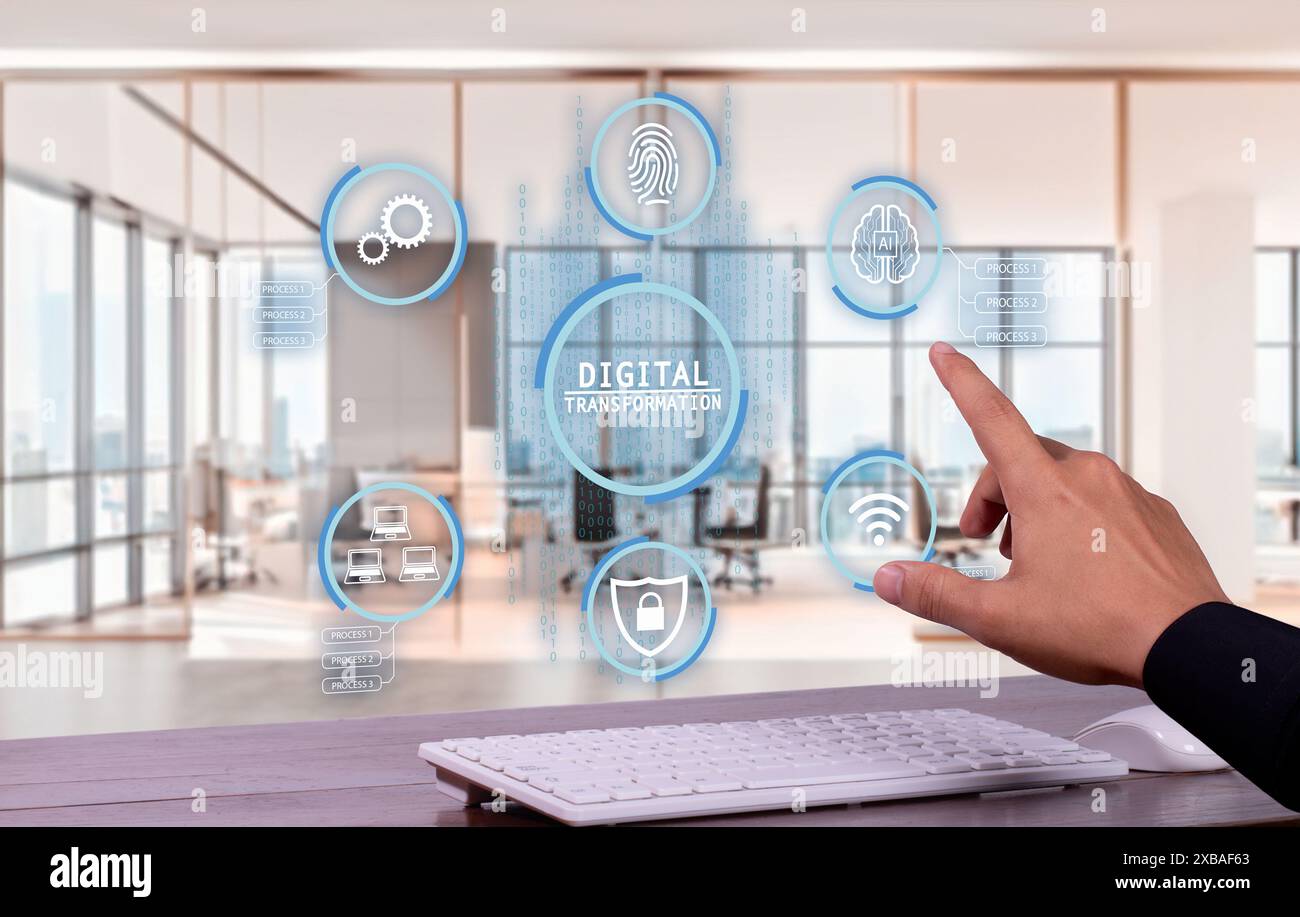 Digital Transformation Businessman Teaches The Concept Of Digitization