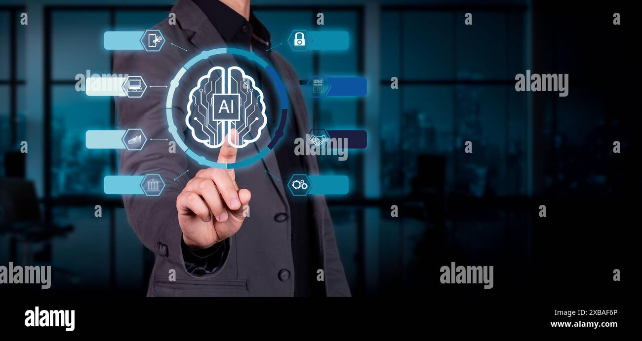 Digital transformation businessman teaches the concept of ...