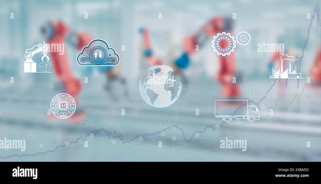 logistics concept: icons showing the global manufacturing and ...