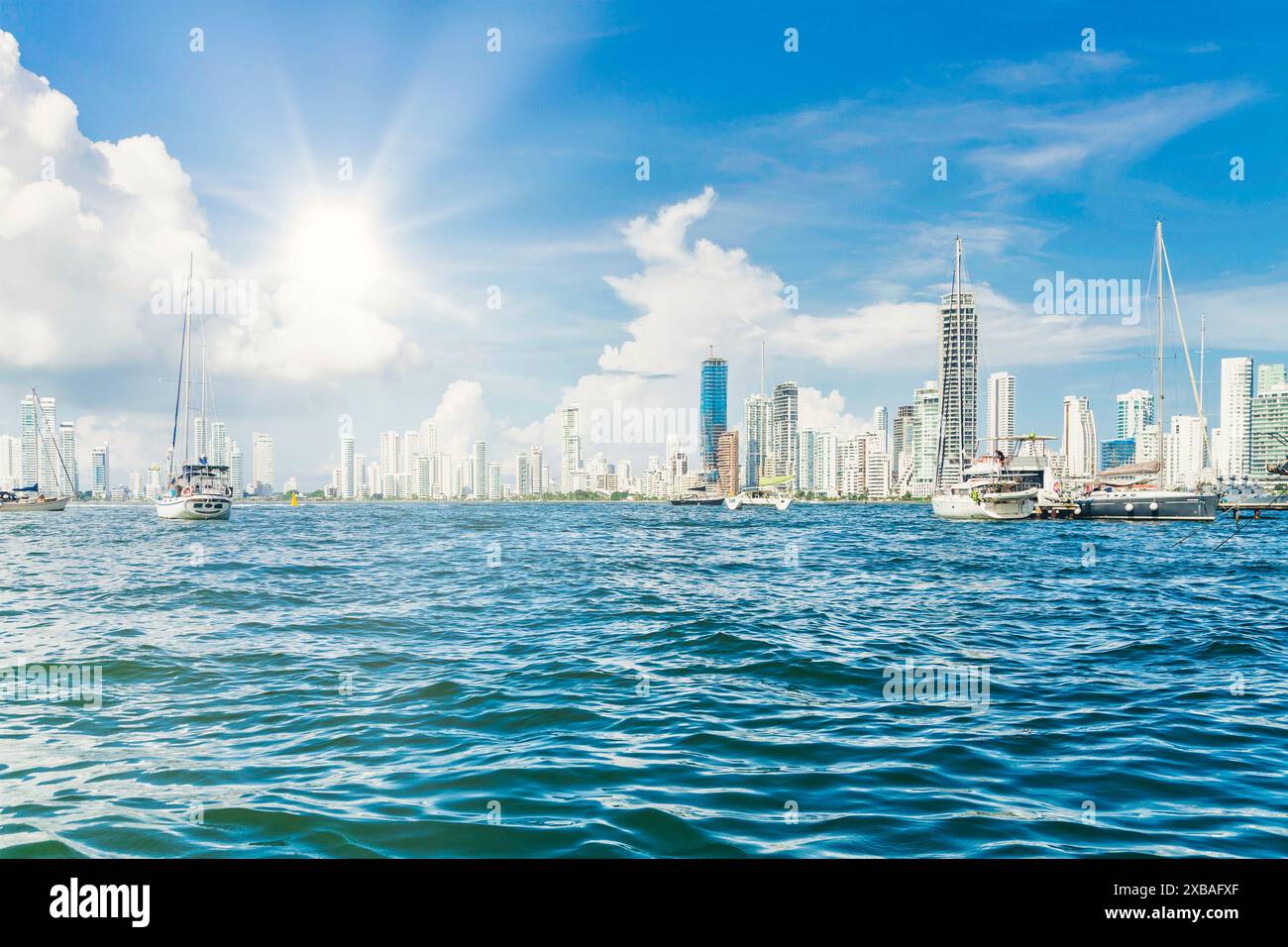 A stunning view of a modern city's skyline with high-rise buildings ...