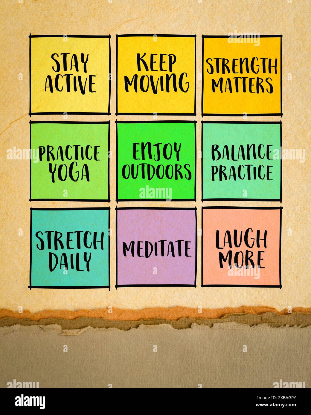 healthy lifestyle reminders, a set of colorful notes, personal ...