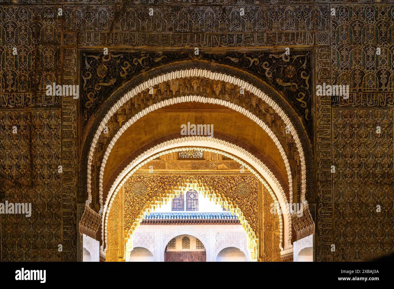 The architecture of arches decorating large doors. Alhambra Palace and ...
