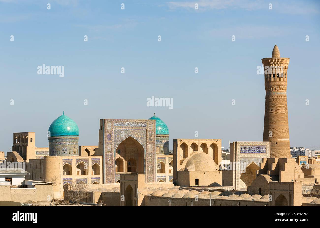 Bukhara, Uzbekistan Aerial view of Mir-i-Arab Madrasa Kalyan minaret and Poi Kalyan Mosque and ...