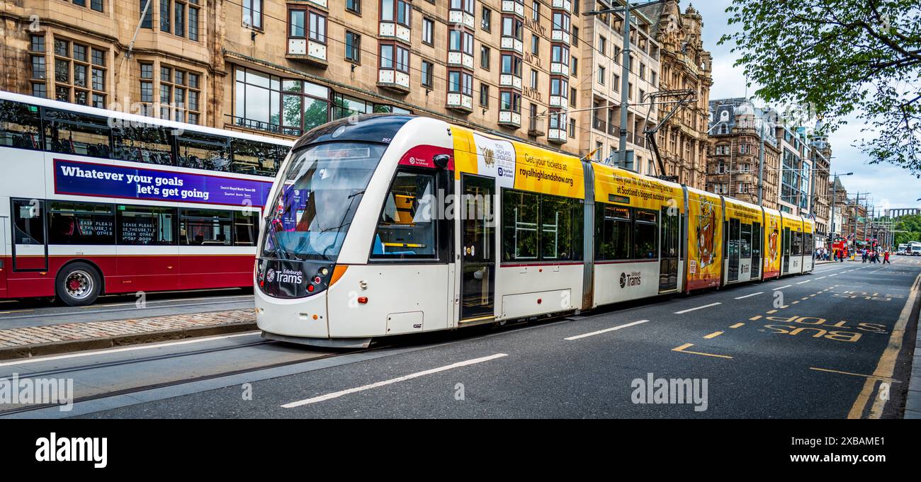 Edinburgh Tram travelling in Princes Street, Edinburgh, Scotland Stock ...