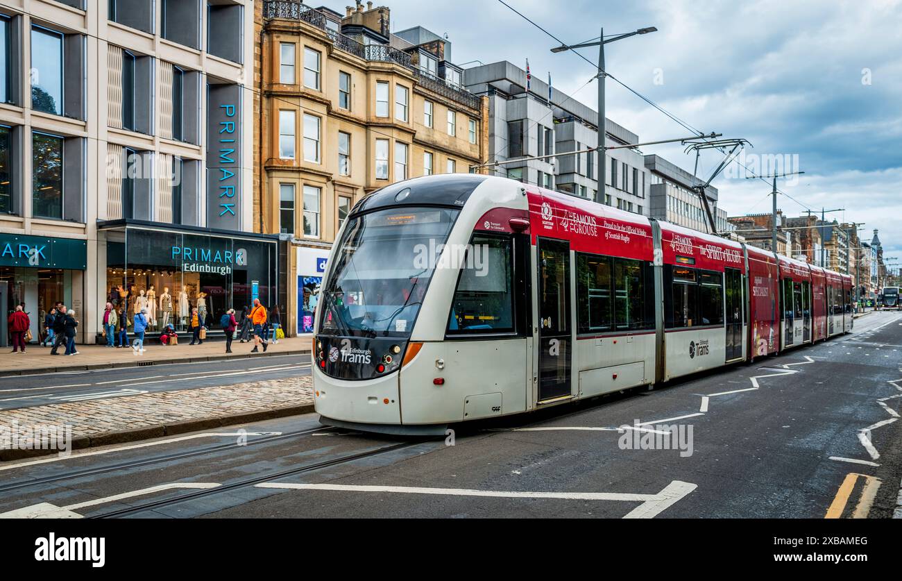 Edinburgh Tram travelling in Princes Street, Edinburgh, Scotland Stock ...