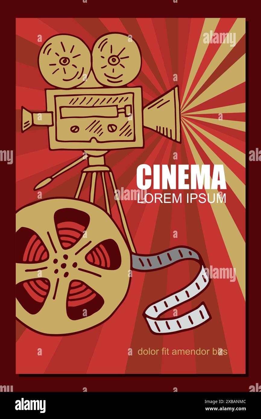 Cinema poster retro film tape and cinema camera vector placard template ...