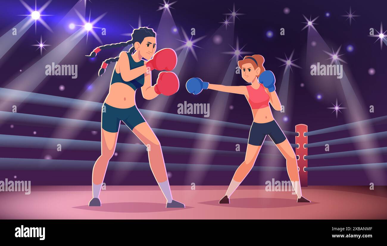 Box fighters. Sport strong woman in box gloves fighting and hitting bag ...