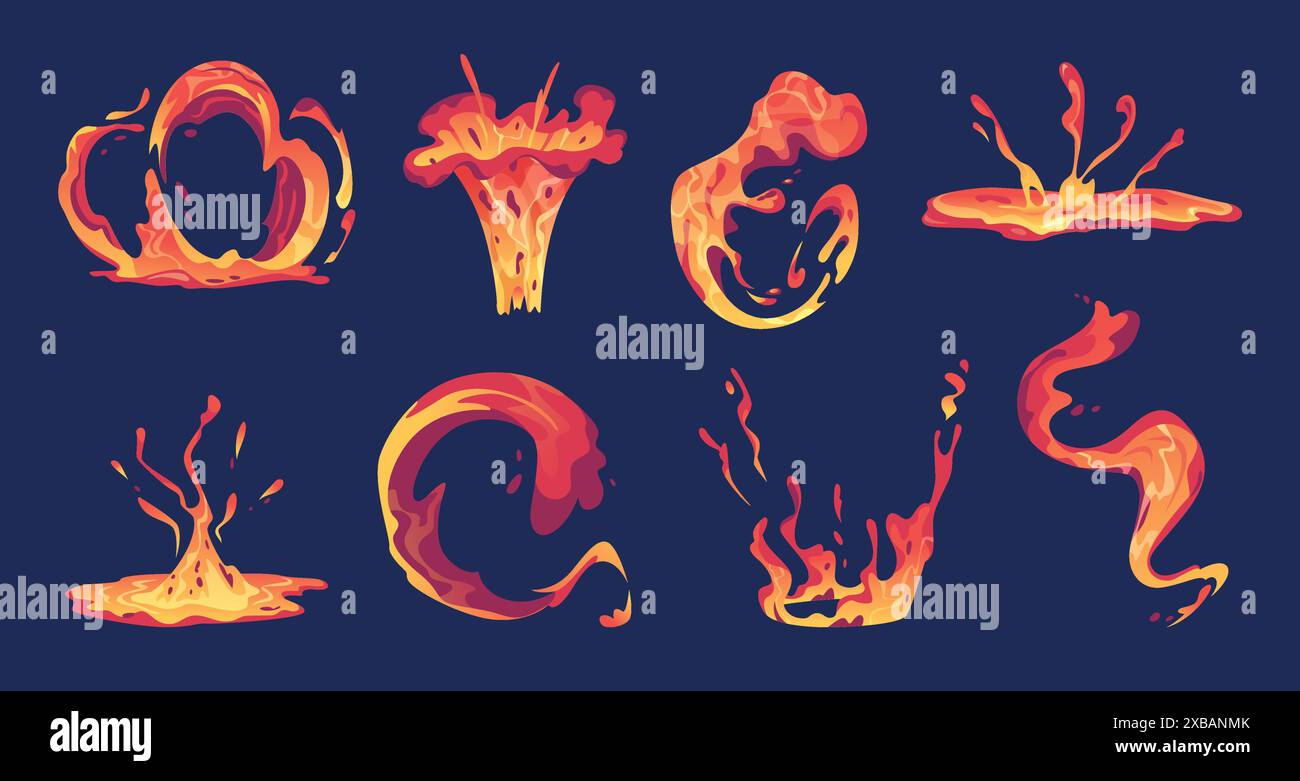 Liquid lava. Burning splashes of volcano lava magma exact vector ...