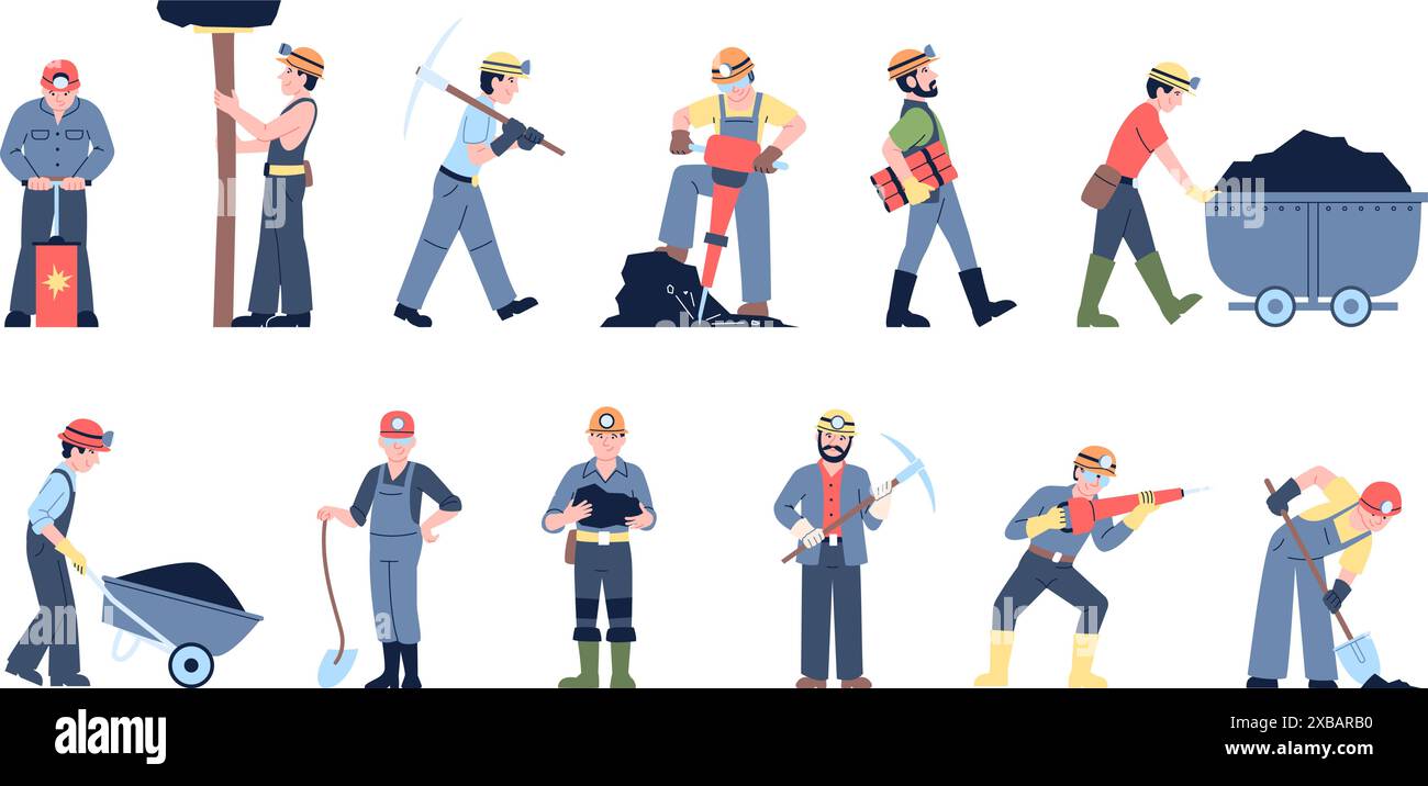 Mine industry workers. Professional miners with working tools and ...