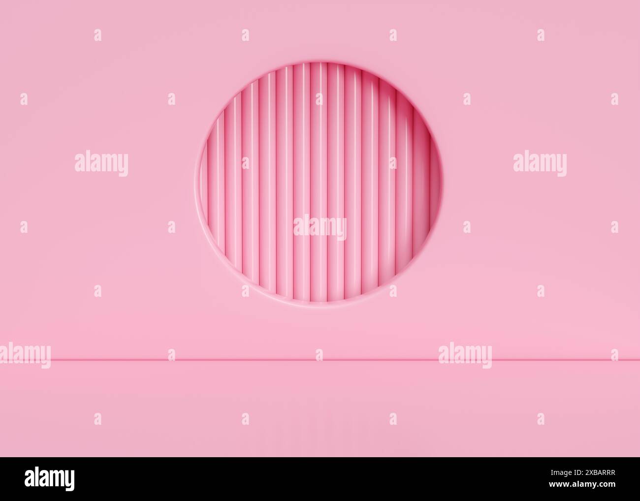 Empty pink pastel studio bg with floor and circle hole in wall for ...