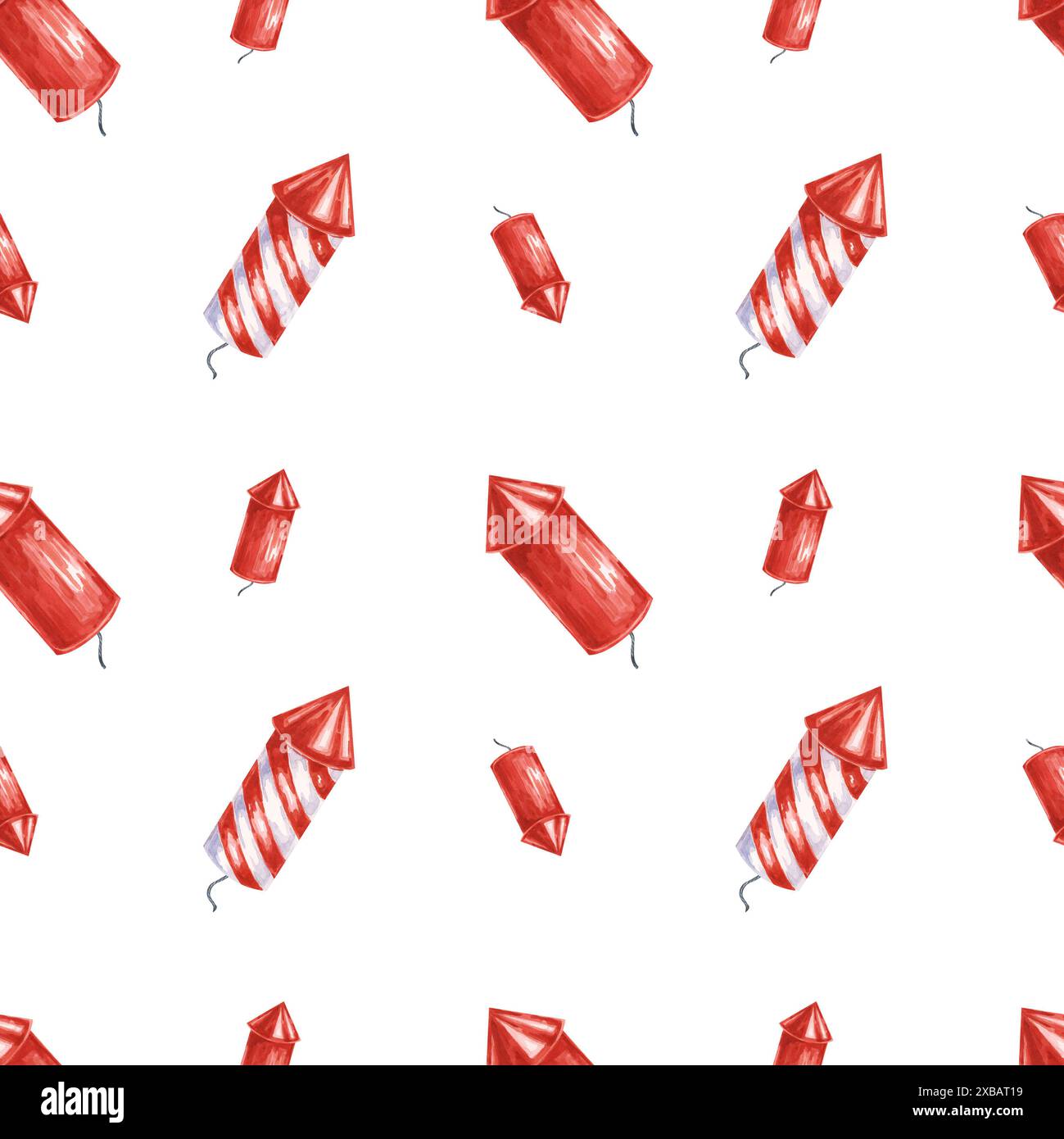 Fourth of July seamless pattern. Red, Blue firecrackers and fireworks ...