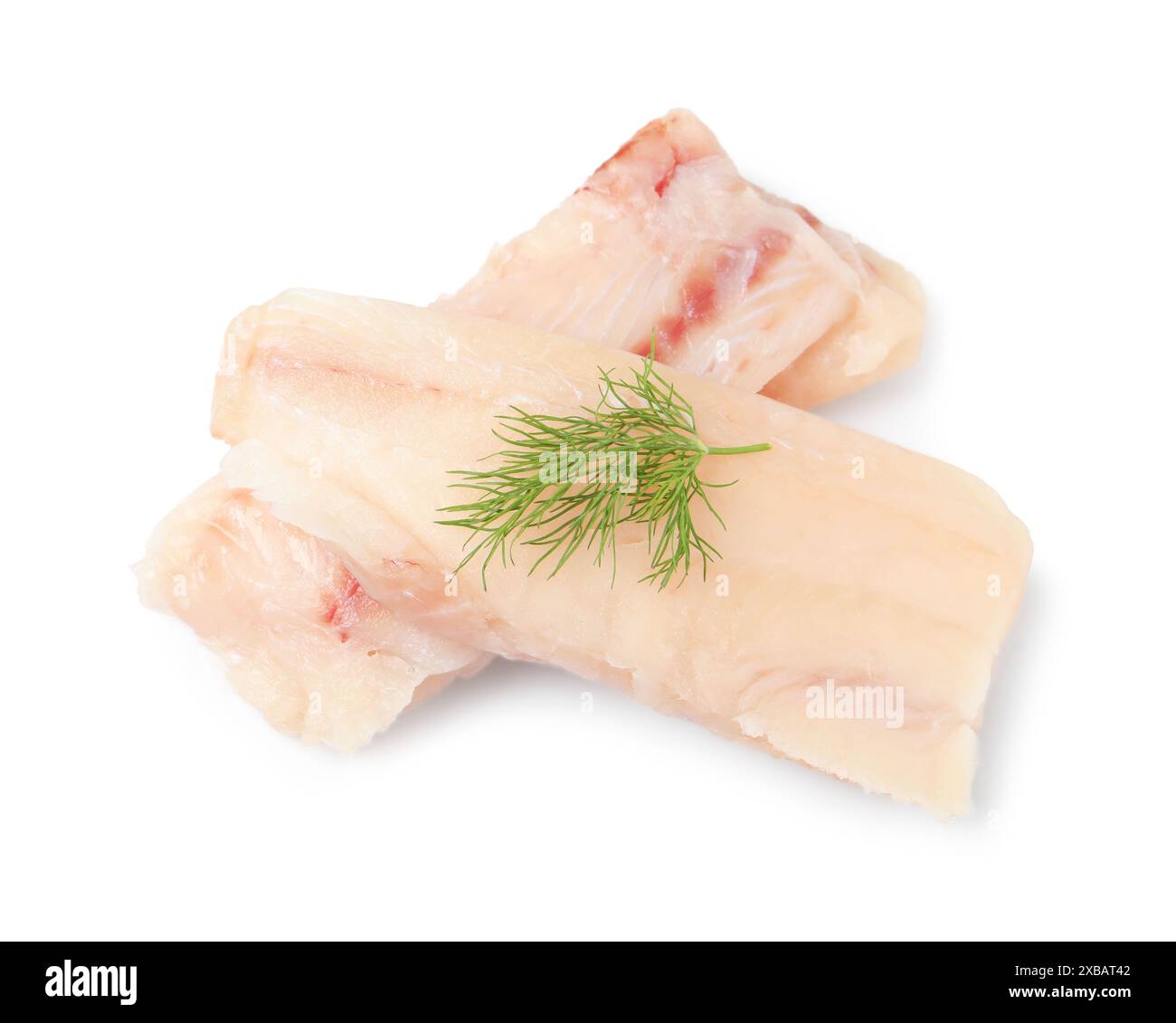 Pieces of raw cod fish and dill isolated on white Stock Photo - Alamy