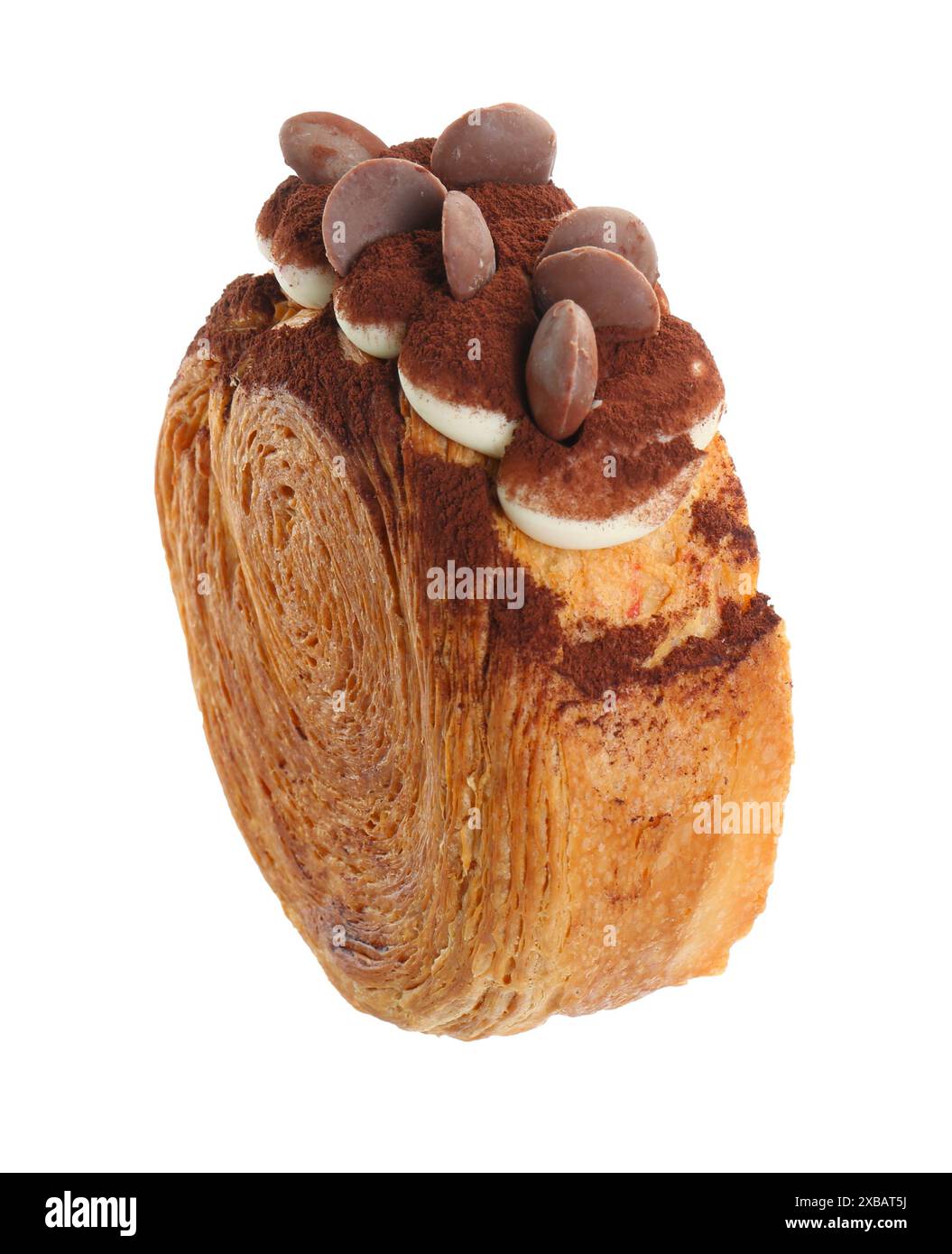 One supreme croissant with chocolate chips and cream on white ...