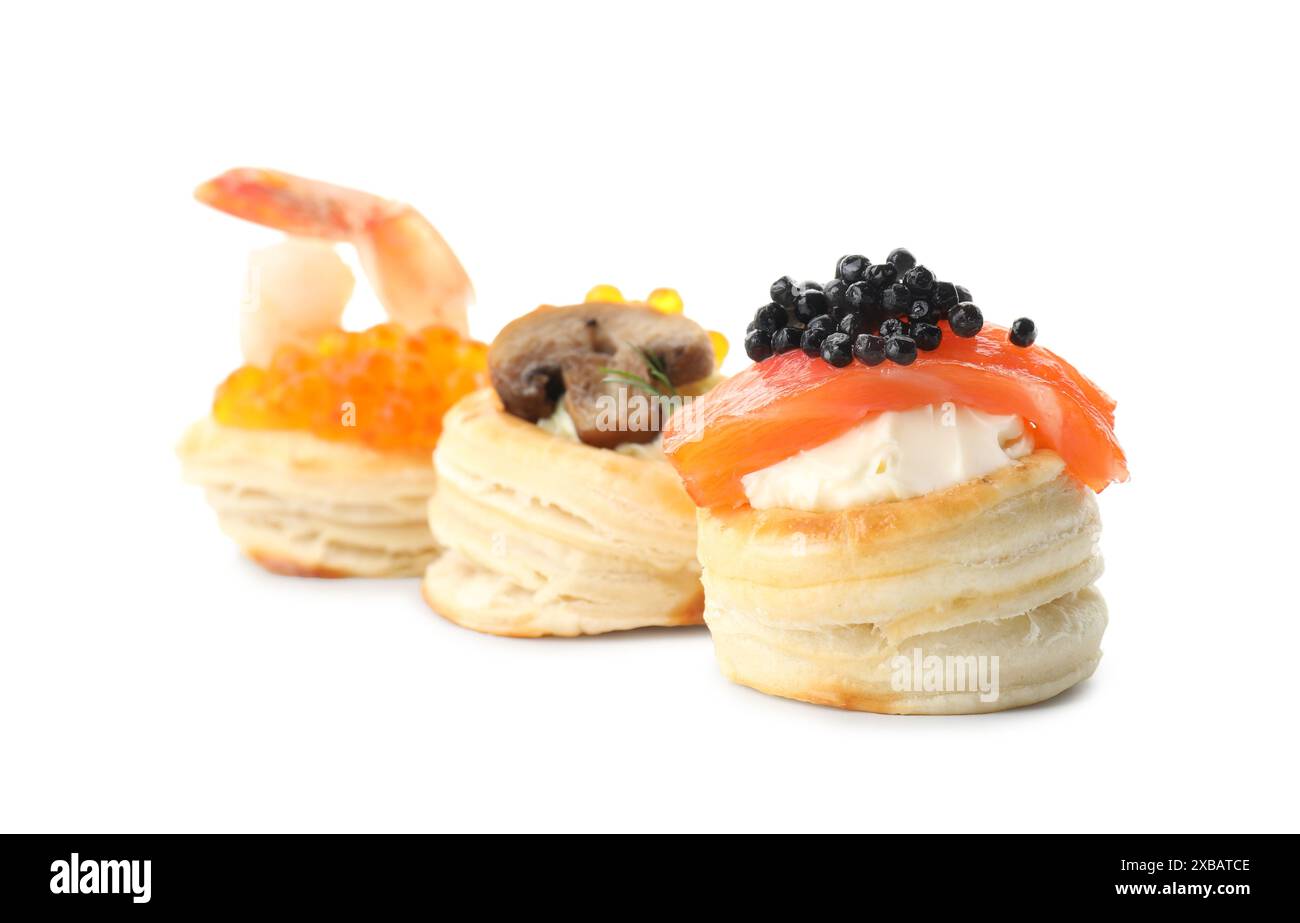 Different delicious puff pastry snacks isolated on white Stock Photo ...