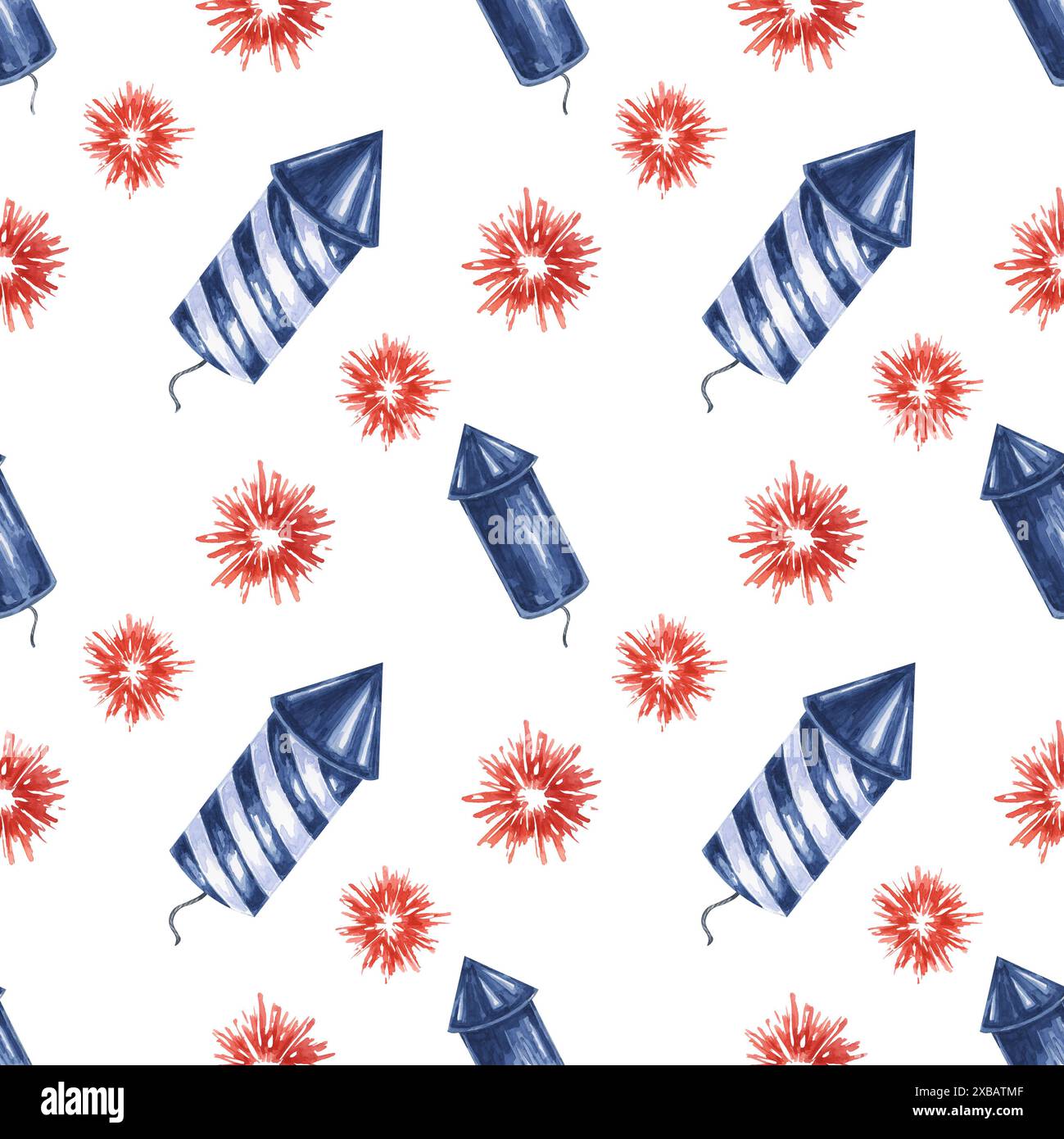 Fourth of July seamless pattern. Red, Blue firecrackers and fireworks ...