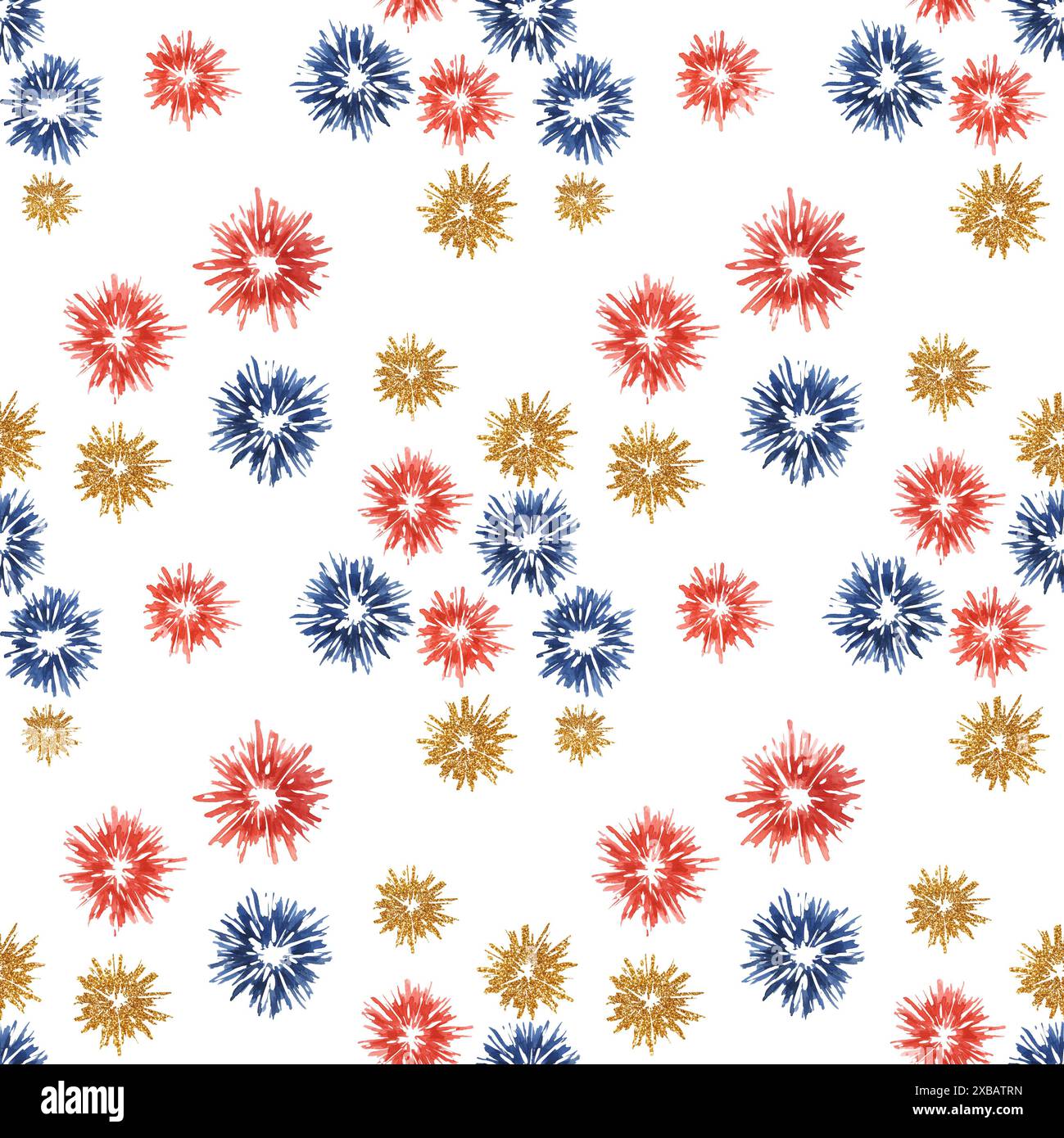 Fourth of July seamless pattern. Red, Blue fireworks bursts backdrop ...