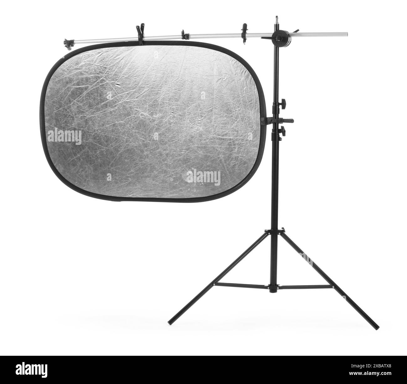 Stand with reflector isolated on white. Photo studio equipment Stock ...