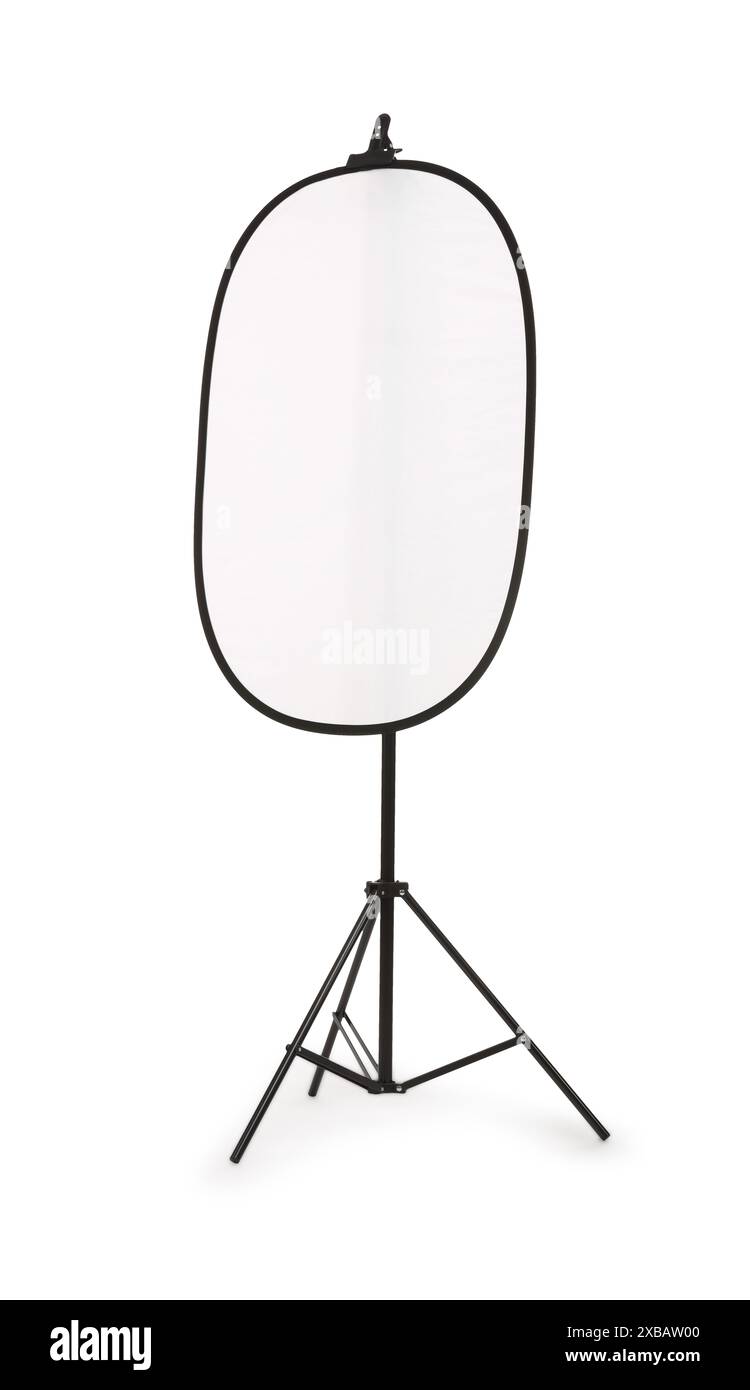 Stand with reflector isolated on white. Photo studio equipment Stock ...