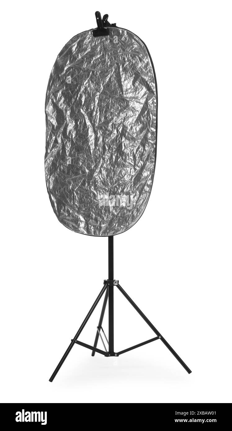Stand with reflector isolated on white. Photo studio equipment Stock ...