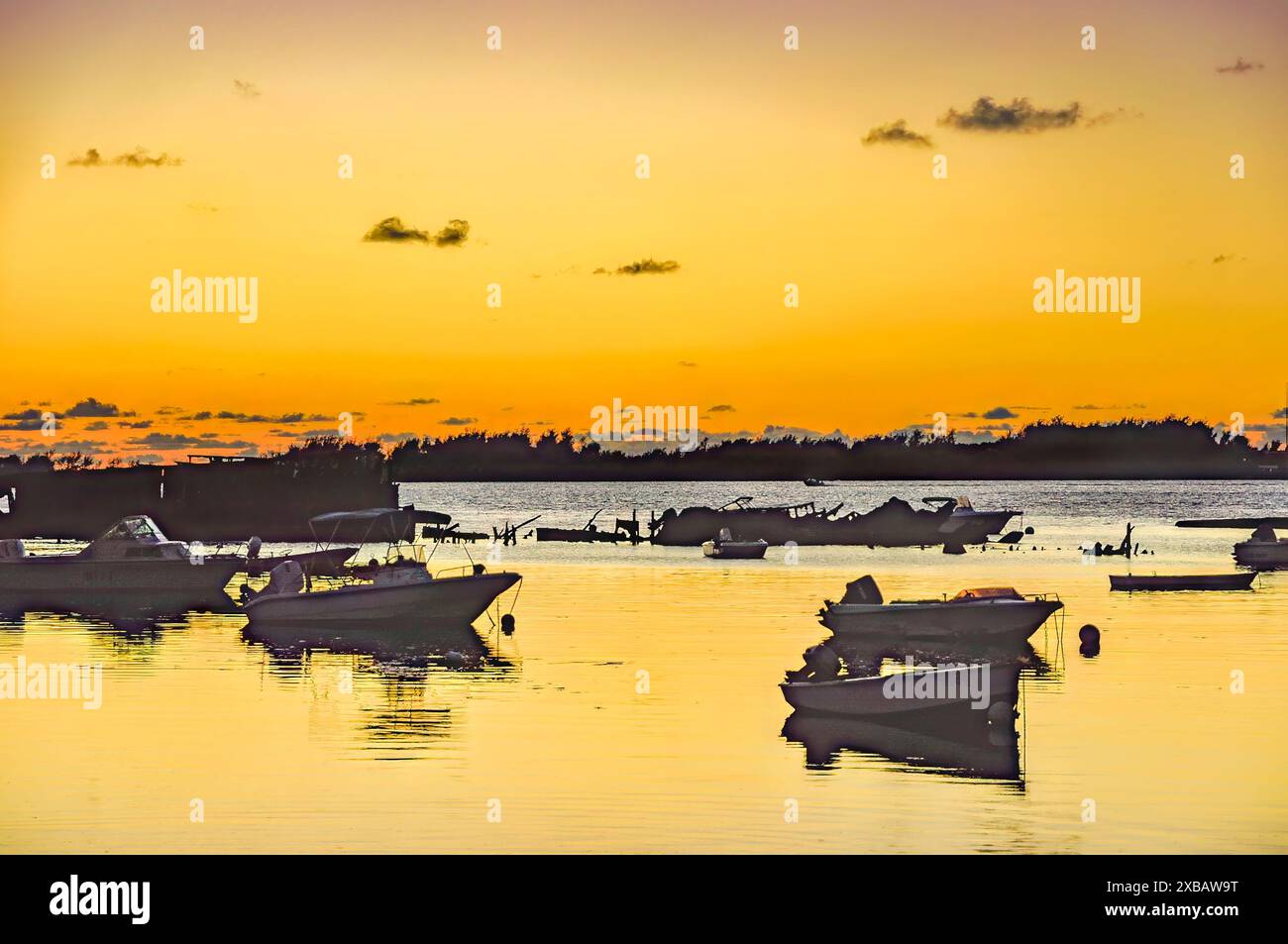 Spanish Point Bermuda Orange Sunset Sky Reflecting in the Water ...