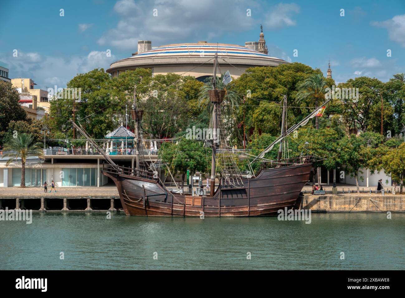 Seville, Spain - June 10, 2024: Replica of the Nao Victoria, the first ...