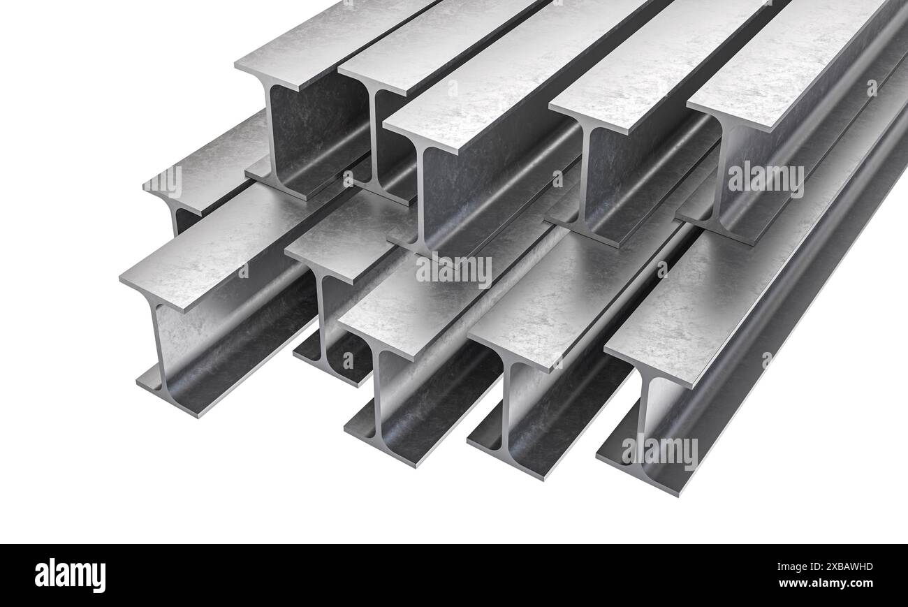 3d render metal steel beams isolated white background Stock Photo - Alamy