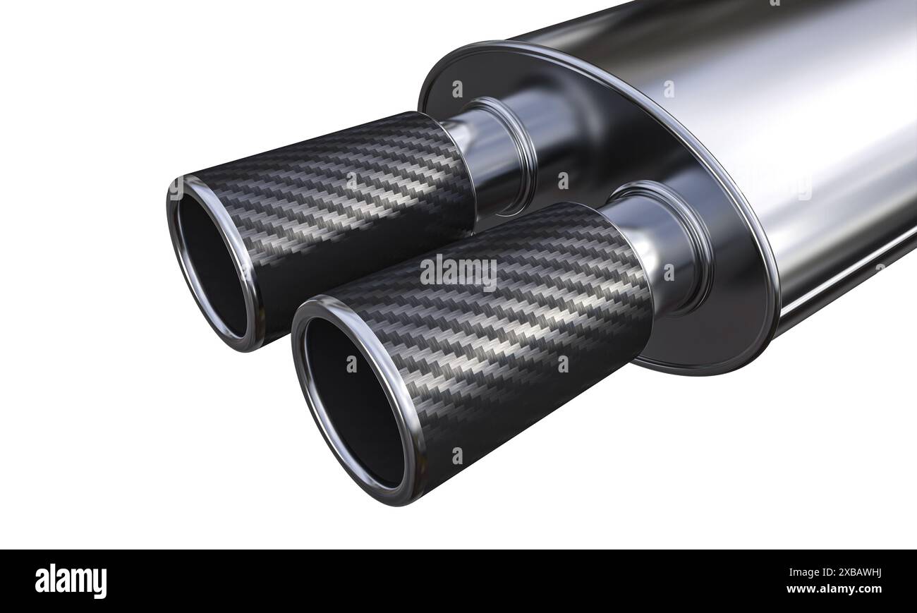dual carbon fiber exhaust pipes transparent background automotive 3d ...