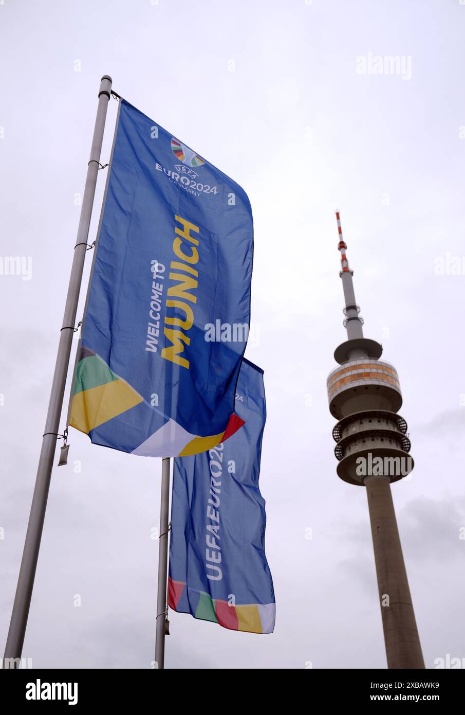A general view of signage at the Fanzone, Olympiapark, Munich.Germany ...