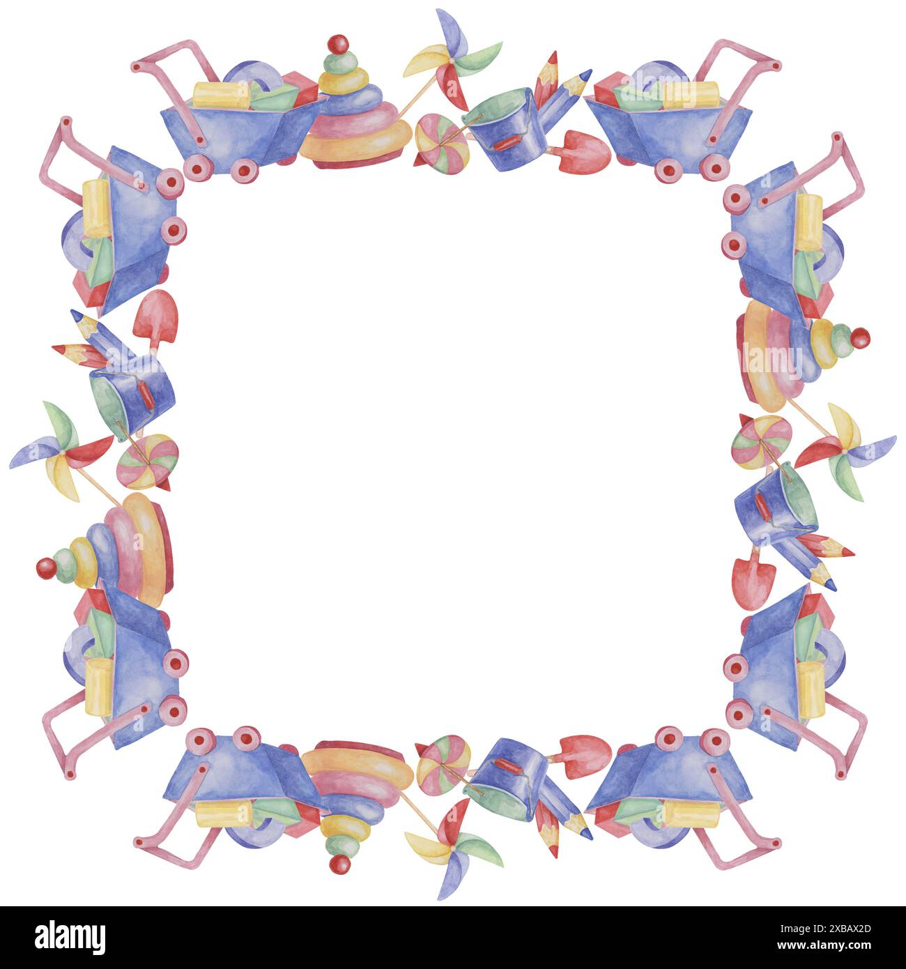 Toys square frame blank template, Pinwheel, stacking rings, wheelbarrow ...