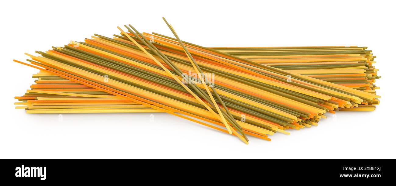 Colorful spaghetti tricolore pasta isolated on white background Stock ...