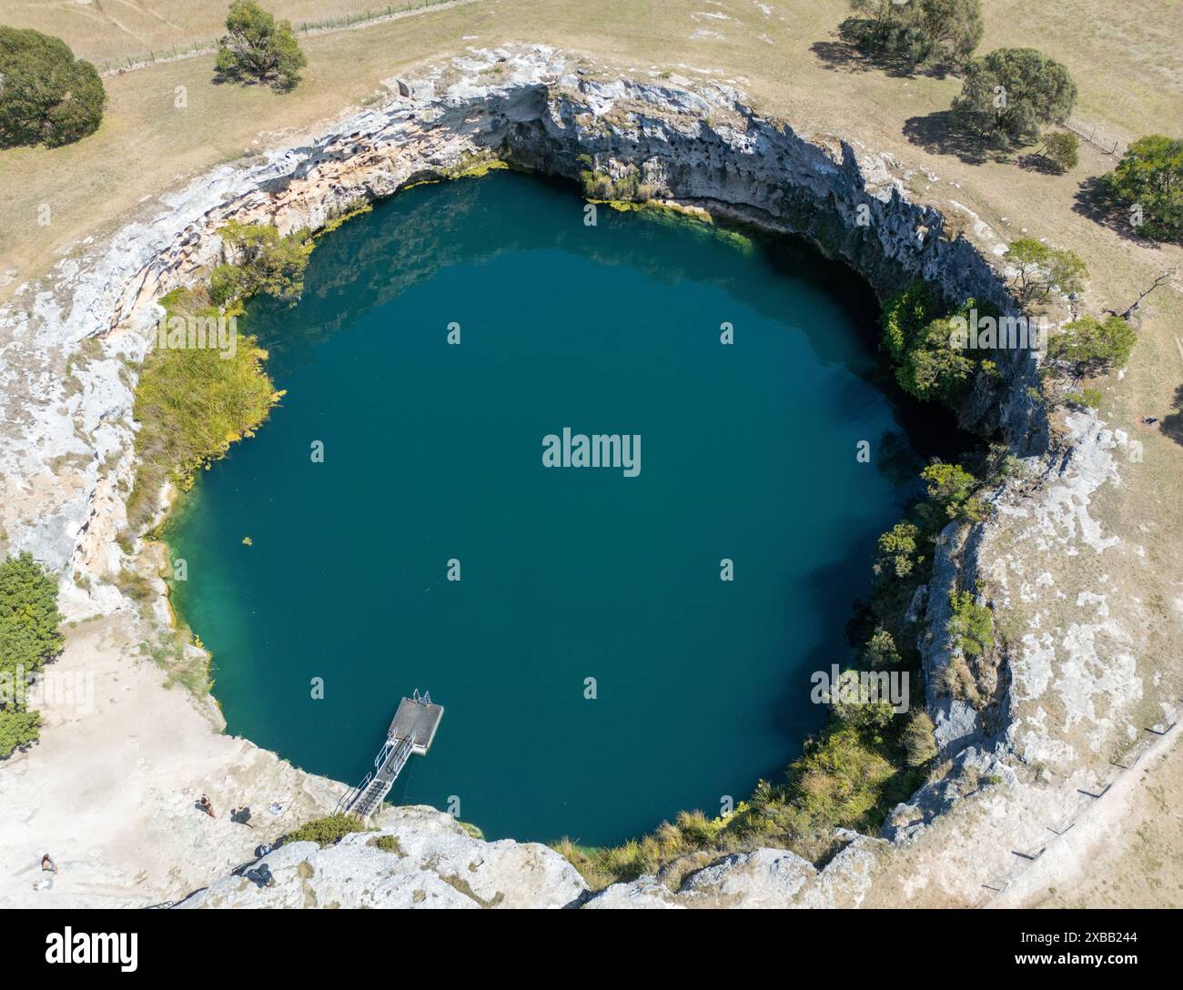 Aerial view of the Little Blue Lake in Mount Gambier, Australia, with ...