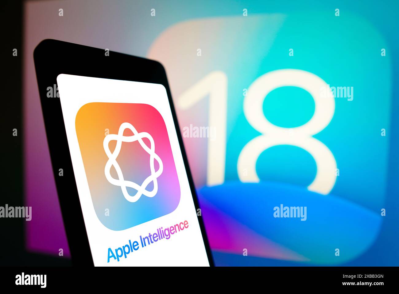 In this photo illustration, the Apple Intelligence logo is displayed on ...