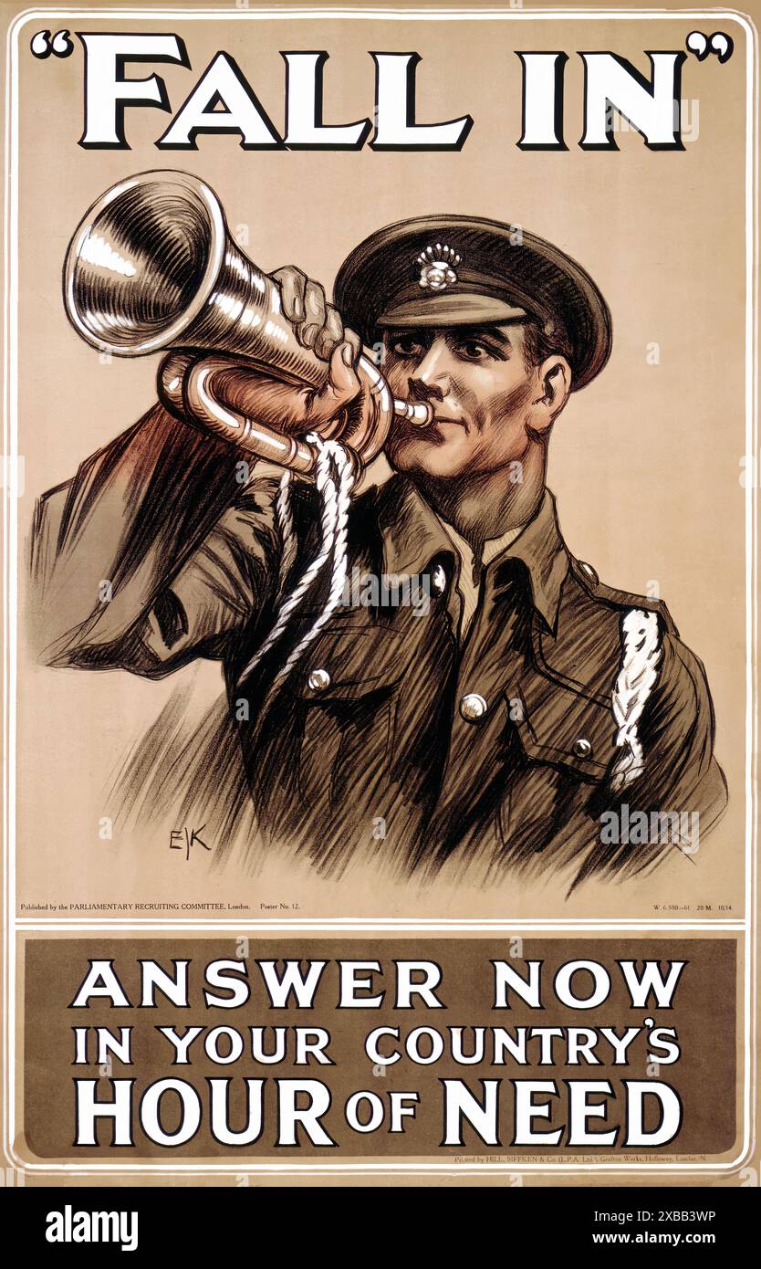 Fall In Answer Now Oct. 1914 - Patriotic Poster World War One Era Stock ...