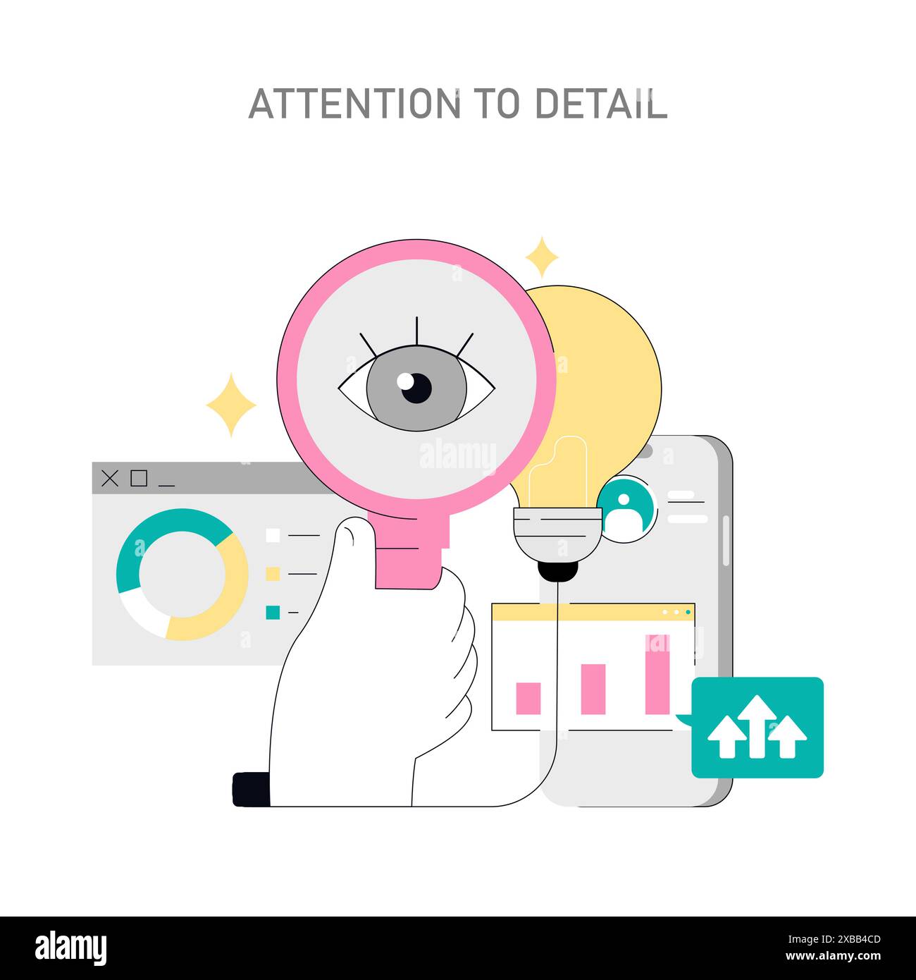 Soft Skills concept. Illustration depicting meticulous analysis for ...