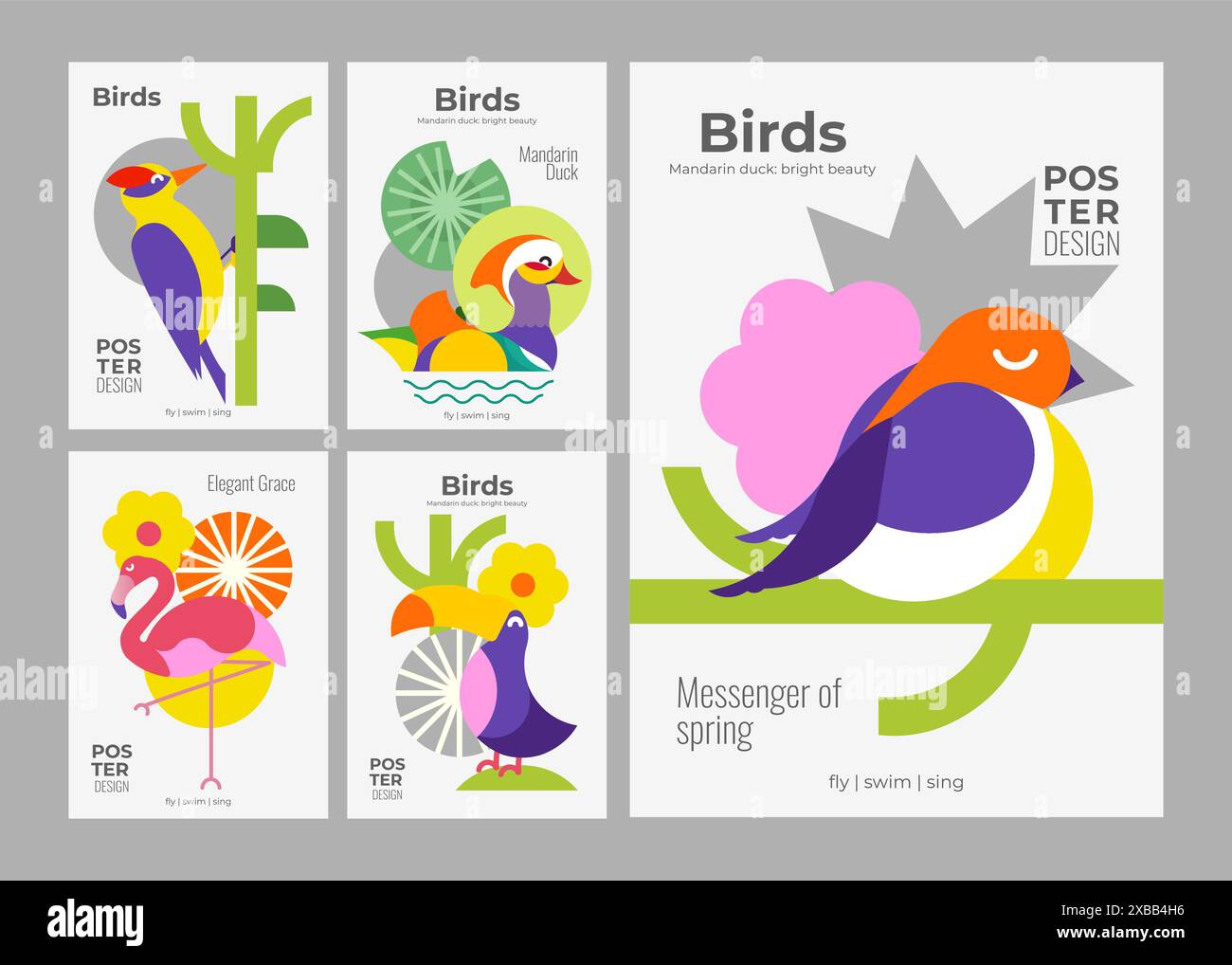 Birds Set of vector posters with birds. Simple, minimalist design with ...
